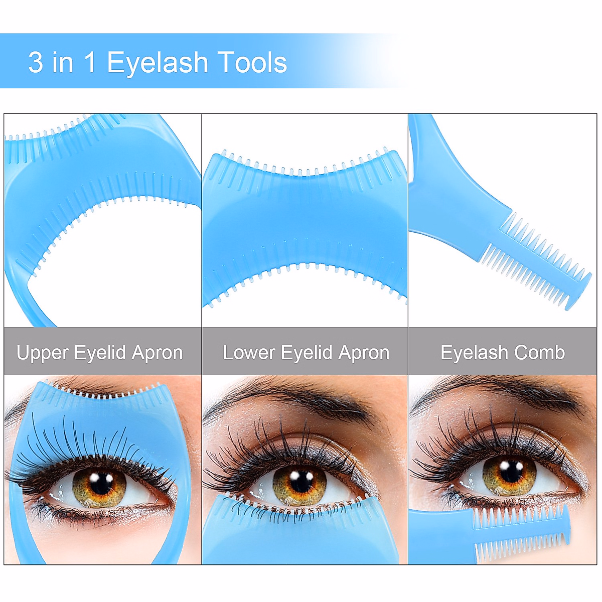 TecUnite 6 Pieces 3 in 1 Eyelashes Tools Mascara Shield Applicator Guard Eyelash Guide for Makeup, 3 Colors