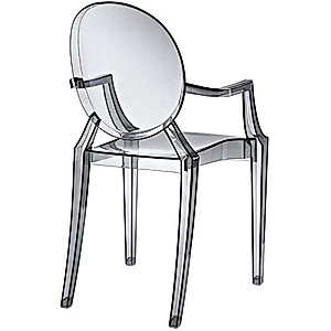 Modway Casper Modern Acrylic Stacking Kitchen and Dining Room Arm Chair in Smoke - Fully Assembled