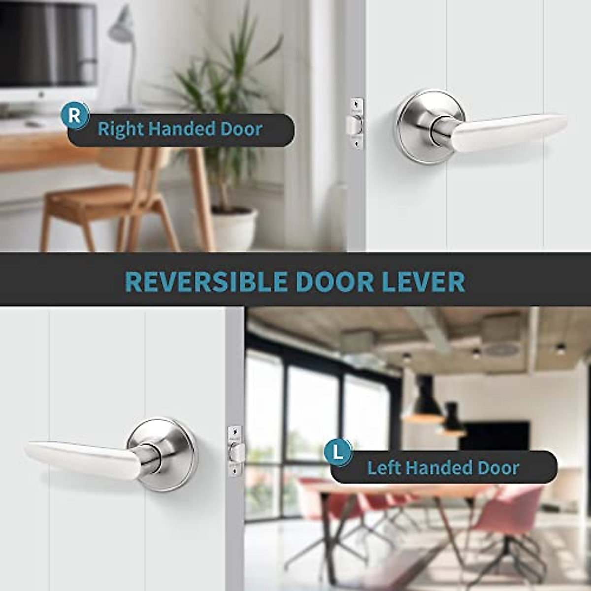 Gaurqiah Passage Door Handle, Passage Function Door Lever,Reversible Door Lever for Hallway or Closet,Satin Nickel Finish