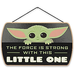 Open Road Brands Disney Star Wars: The Mandalorian Baby Yoda Force is Strong with This Little One Hanging Wood Wall Decor - Grogu, The Child