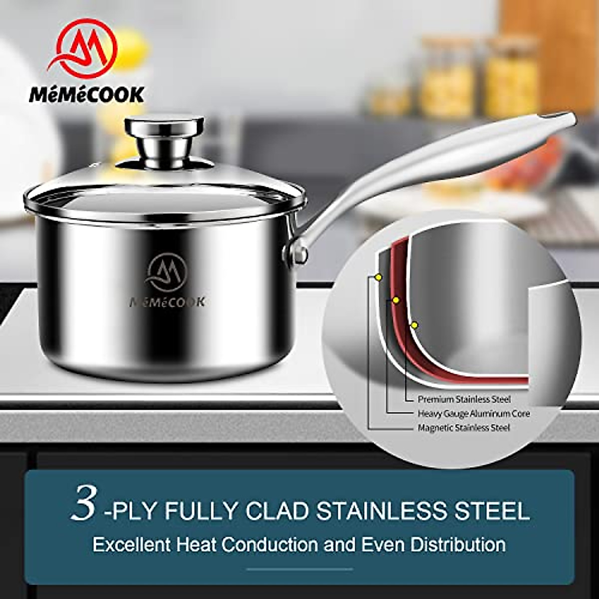 MÉMÉCOOK 2 Quart Saucepan With Lid, Stainless Steel Pot, Sauce Pan, Cooking Pot, Saucepans Full Body Tri-Ply 18/8 Food Grade, Stainless Steel Pots, Small Saucepan, Small Pot, Small Pots For Cooking