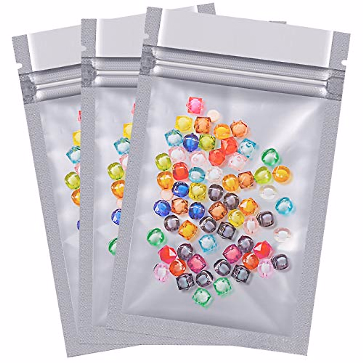 200 Pieces Foil Pouch Bag,Resealable Odor Proof Bags, Polyester Film Zip Lock Bags Aluminum Foil Bags, Metallic Polyester Film Foil Flat Food Storage Bags Pouch (Silver)