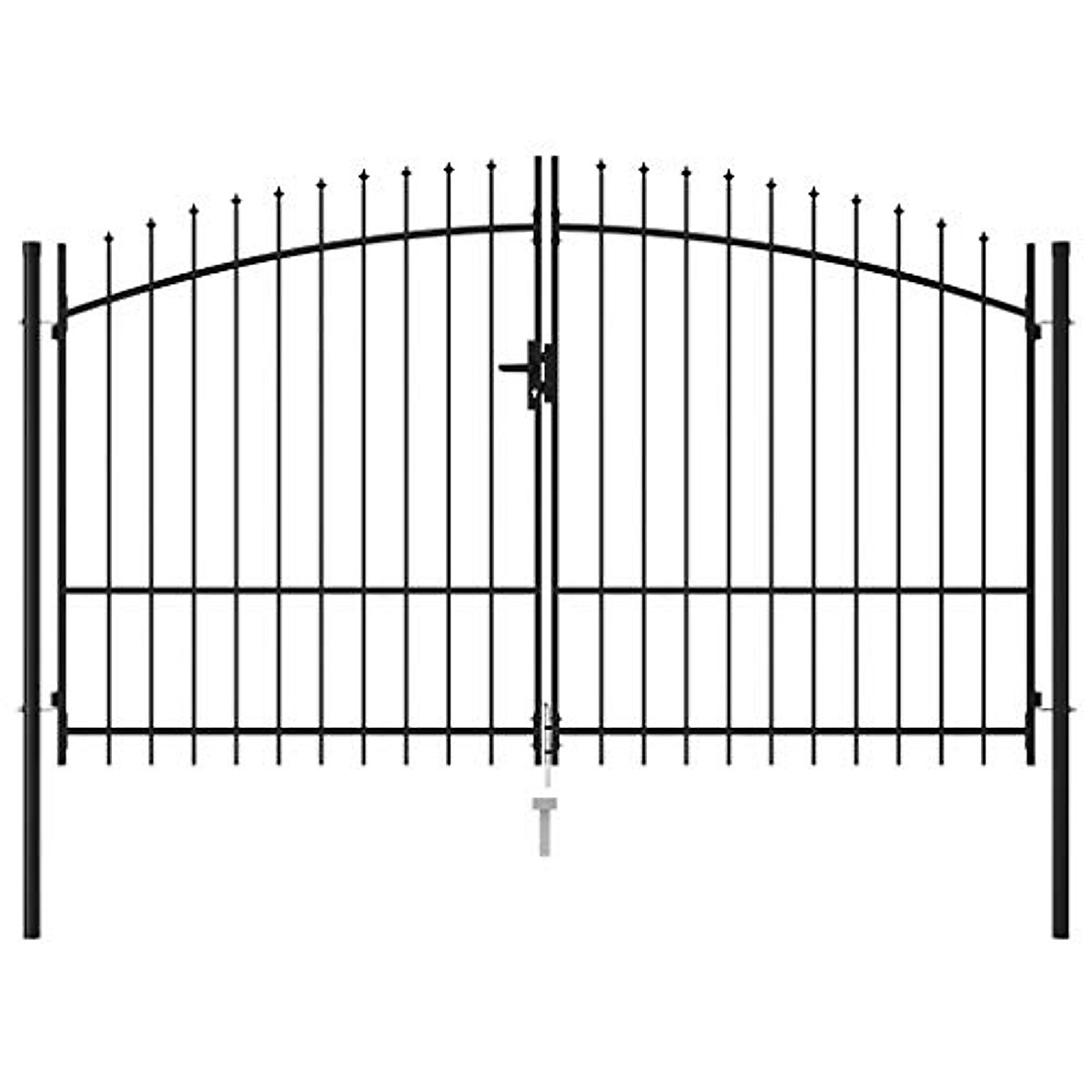 loibinfen Double Door Fence Gate with Spike Top, Garden Fence Gate Double Door Metal Steel Outdoor Fencing for Yard Driveway, Steel 9.8'x5.7' Black -AA