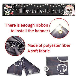 MELTELOT Large Halloween Till Death Do Us Part Banner,Skull Mr and Mrs Anniversary Valentines Birthday Party Decorations,Spooky Engagement Wedding Bridal Shower Lawn Sign Yard Sign Banner Backdrop