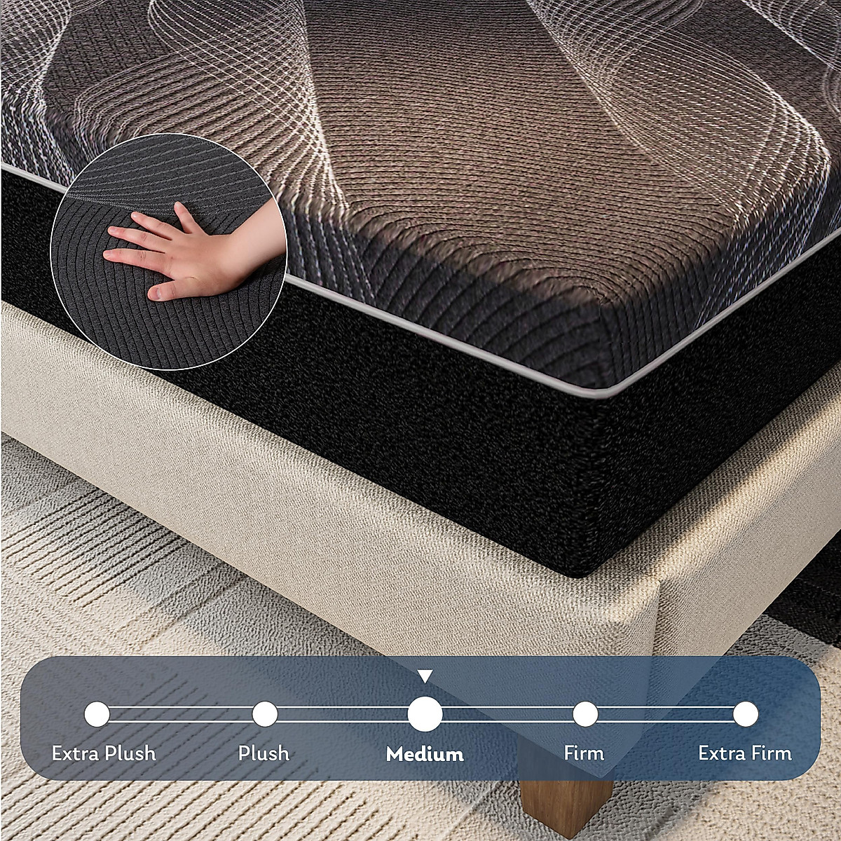 CH CHARME HOUSE Bamboo-Charcoal King Memory Foam Mattress 10 Inch, Liquid Gel Mattress for Cool Sleep and Relieve Pressure, Bed in a Box, Made in USA, 76”x80”x10”, Black