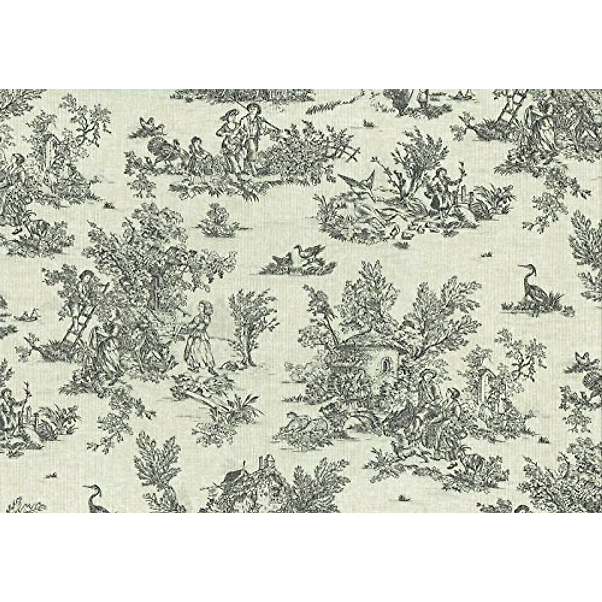Textiles francais Mini Toile de Jouy Fabric (La Vie Rustique) - Anthracite Grey on a Soft, Linen-Look Base Cloth | 100% Cotton Designer Print | 61 inches Wide | Per Yard Length Increment