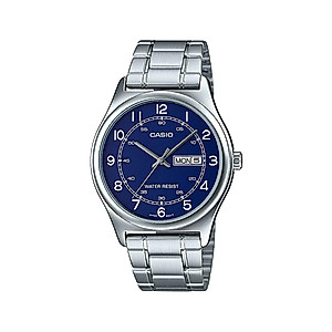 Casio MTP-V006D-2B Men's Stainless Steel Easy Reader Blue Dial Day Date Analog Dress Watch