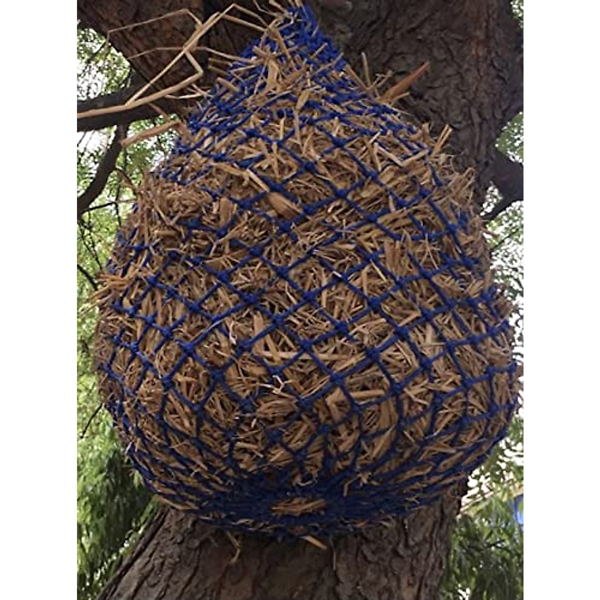 Majestic Ally 2 Pcs 1.25”x1.25” Holes Ultra Slow Feed 36” Very Sturdy Hay Net with Bottom Ring for Horses, Goat, Travel Feeder for Trailer and Stall, Reduces Waste (Royal Blue)
