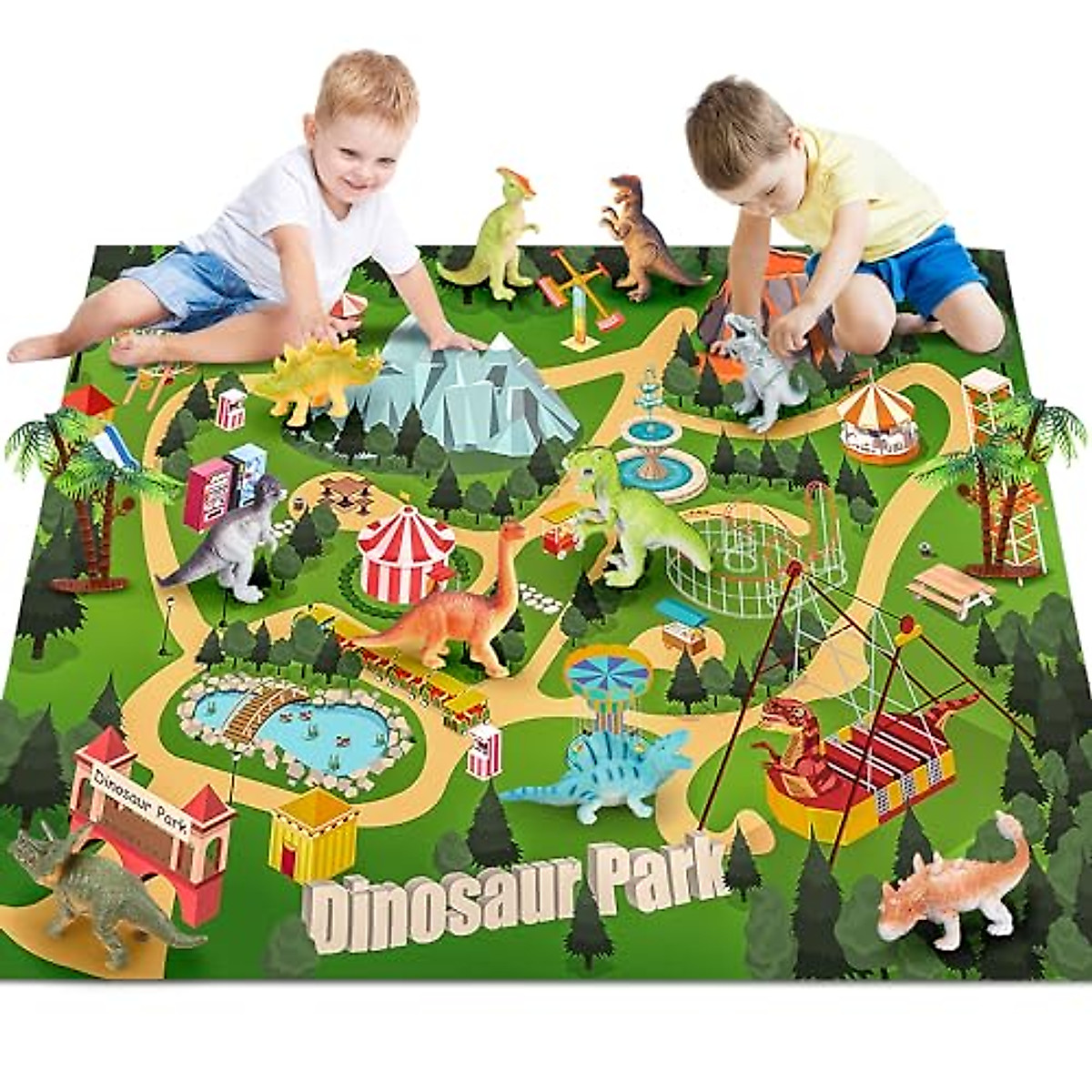 Dinosaur Toys Playset with Activity Play Mat for Kids,Realistic Dinosaur Figures, Trees,Creating a Dino World Including, Birthday Gift for Boys and Girls Ages 3 4 5 6 Years Old