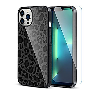 TEAUGHT Compatible with iPhone 13 Pro Case (2021) 6.1 inch, Cute Pattern Black Leopard + Screen Protector Tire Shockproof Cover, Designed for iPhone 13 Pro Case for Girls Women