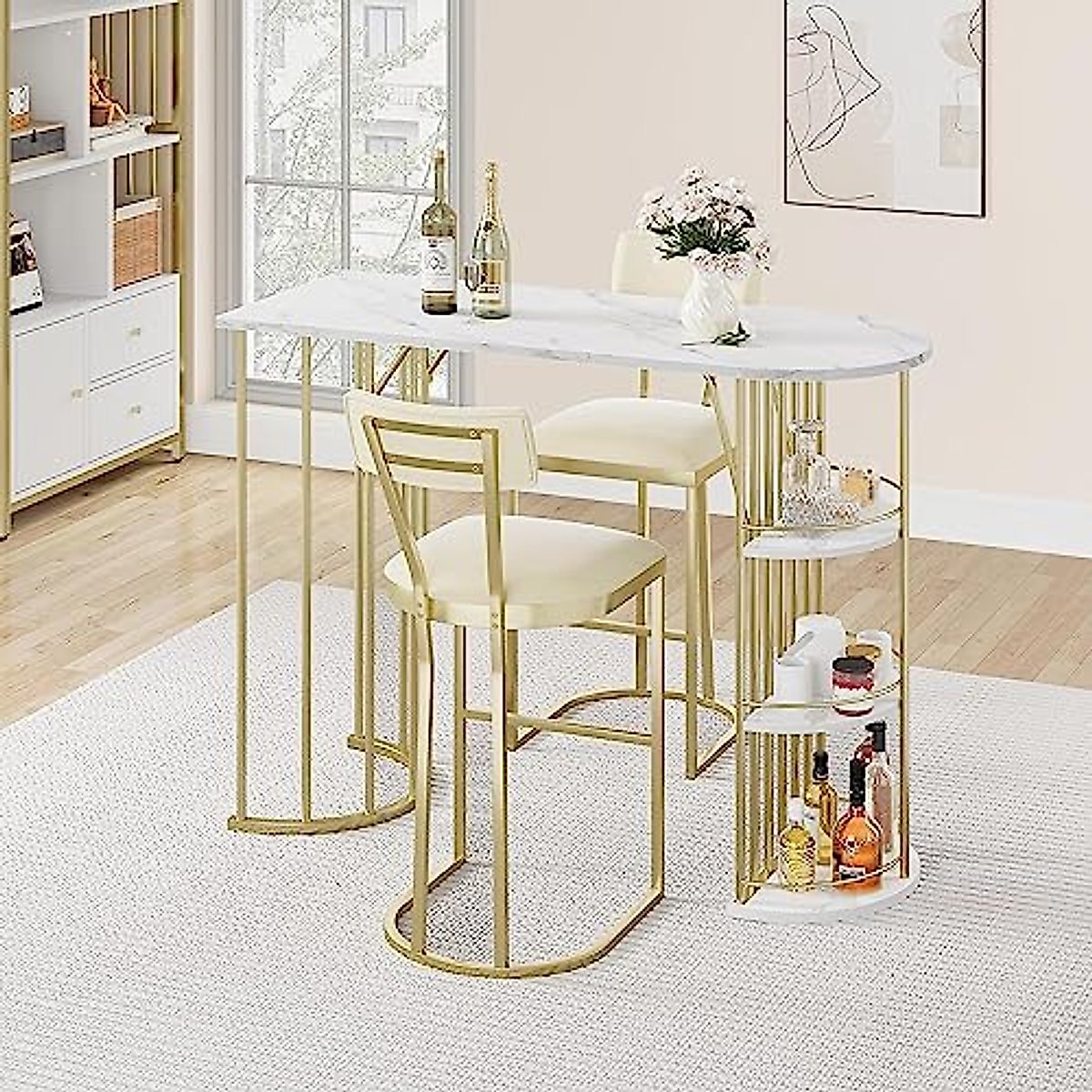 Fulvari Bar Table, Counter Height Table 43" Pub Table with 3 Storage Shelf Kitchen Breakfast Dining Table Set for Living Room, Dining Room, Pub One Table