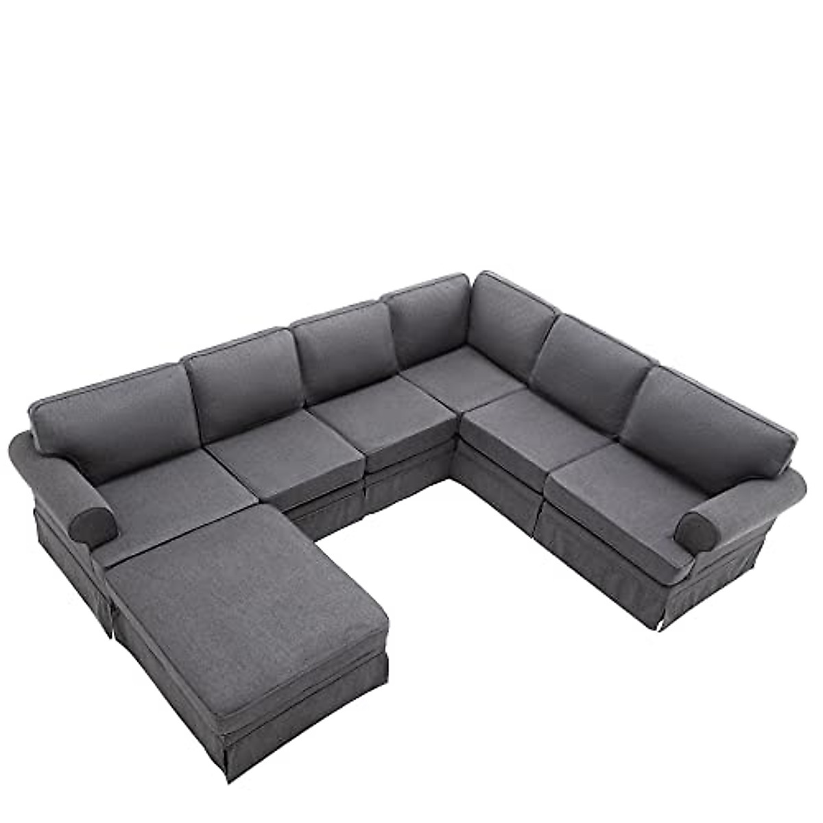 Evedy Modern Upholstered Fabric Modular Sectional Sofa, L-Shaped Couch with Removable Ottoman for Living Room, Bedroom or Office, Dark Gray c