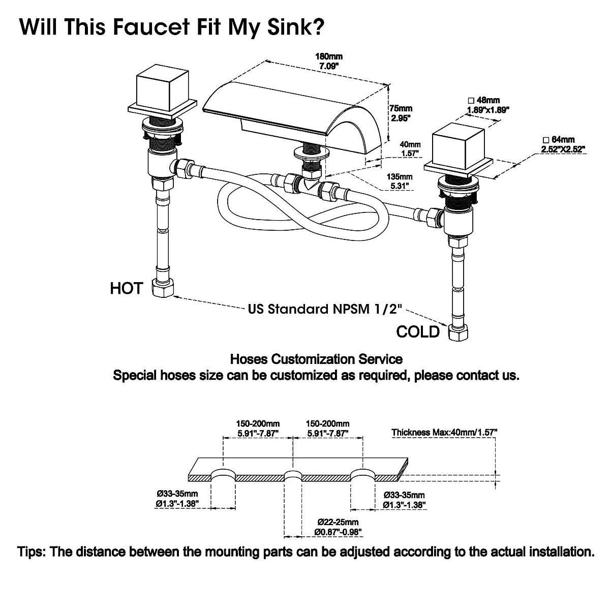 Deck Mount Roman Tub Faucet Set, Waterfall High Flow Brushed Nickel Bathtub Faucets, 12-15.7in Widespread, Deck Mount Tub Faucet with Valve, Brass 3 Holes Bath Tub Faucet Set, with 2 Handle
