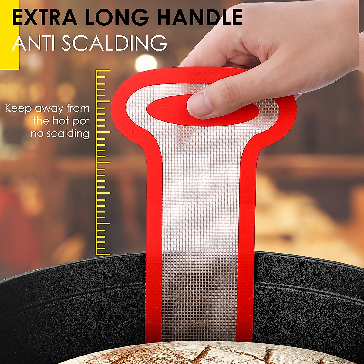 Upgraded Silicone Bread Sling Dutch Oven Liners Sourdough Baking Supplies Reusable Non-Stick Bread Mat Cast Iron Sheet Extra Long Handles Larger Size 8.6 Inch Diameter (Red, 2)