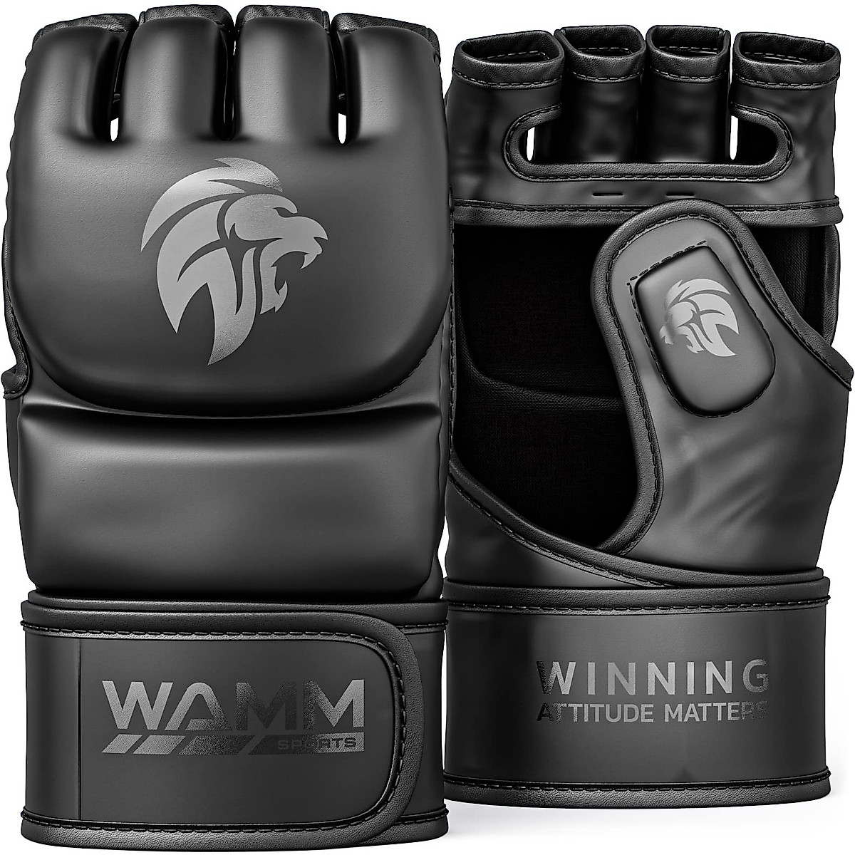 WAMM Sports MMA Gloves - for Men & Women - MAXForce EVE Anti-Injury Shock Absorb Boxing Gloves - POWERFlex Kickboxing Gloves - Half Finger, Open Palm for Muay, Sparring, Punching Bag (Large/X-Large)