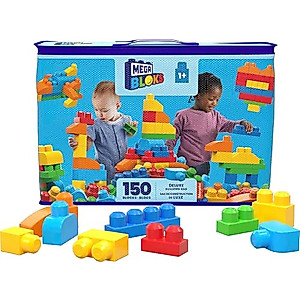 MEGA BLOKS First Builders Toddler Blocks Toys Set, Deluxe Building Bag with 150 Pieces and Storage, Blue, Ages 1+ Years