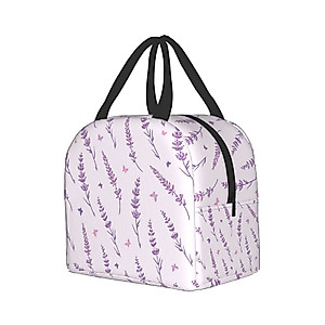 Lavender Field Purple Butterfly Lunch Box Travel Bag Picnic Bags Insulated Durable Shopping Bag Back To School Reusable Waterproof Bags For Man Woman Girls Boys