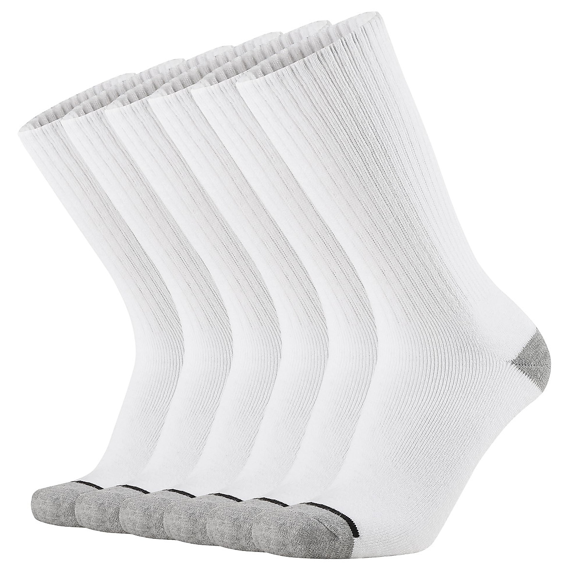 KMM Men's Cotton Full Thick Cushion Crew Socks Moisture Control Heavy Duty Work Boot Warm Thermal Anti Wicking Sweat Blisters 6P(White L)