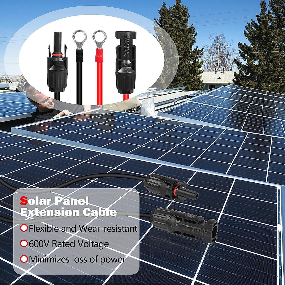 GELRHONR 14AWG Solar Panel Extension Bare Wire with Female and Male Connector Solar Panel Wiring Pigtail Cable Adapter for Solar Panels-(Red+Black) (14AWG 5M/16FT M/F)
