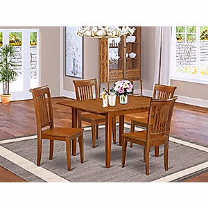 East West Furniture Milan 5 Piece Set Includes a Rectangle Dining Room Table with Butterfly Leaf and 4 Kitchen Chairs, 36x54 Inch, Saddle Brown