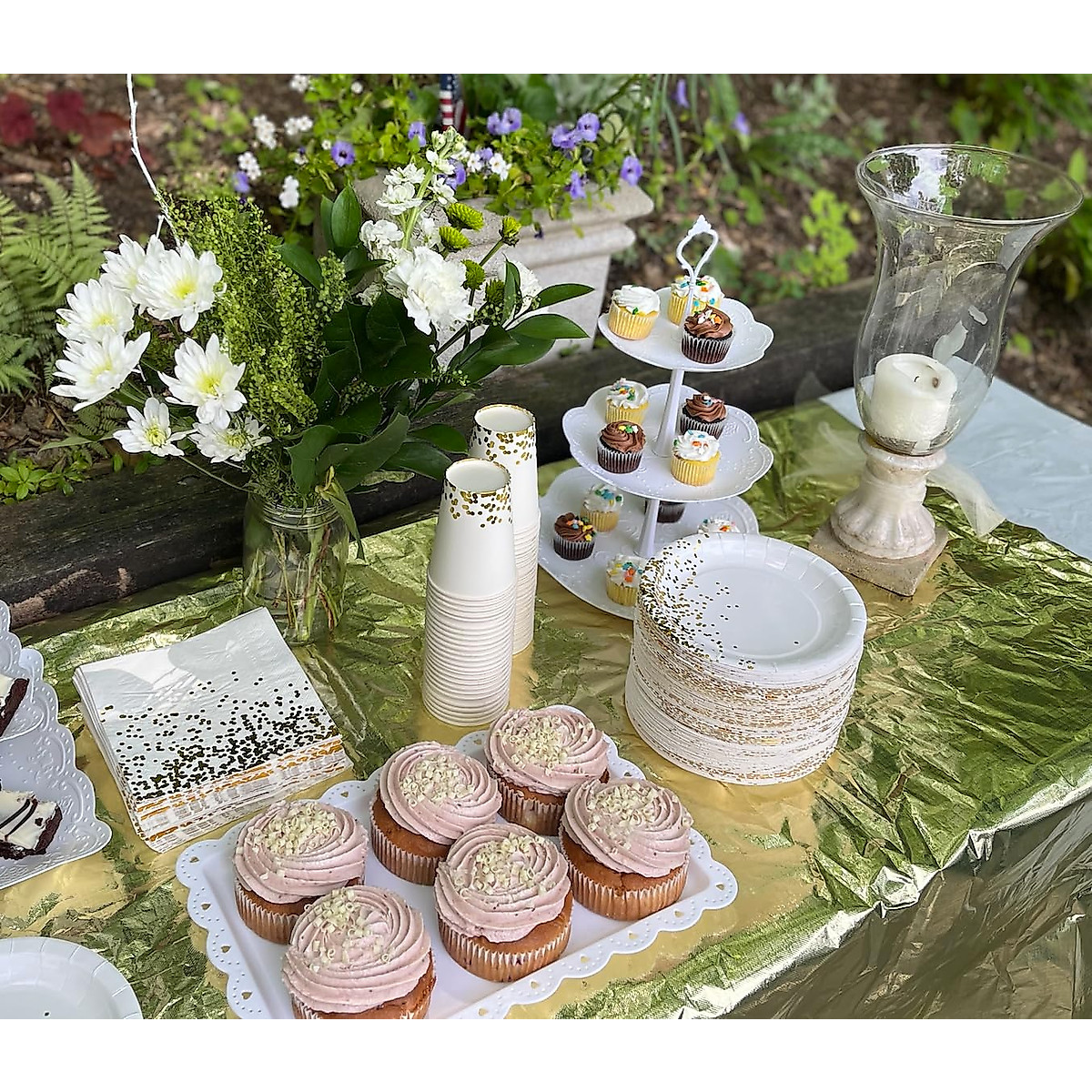 Party Chic 50 Count 7” Inch White and Gold Paper Plates Fancy Paper Plate Dessert Plates New Years Disposable Plates 50th Anniversary Thanksgiving Christmas Holiday