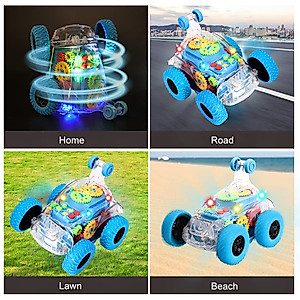 TAKIHON Car Toys for Boys,Monster Trucks with Music&Light,360° Rotating Stunt Cars,Transparent Mechanical Gear Flip Vehicles Toys,Gift for Kids,Toddlers