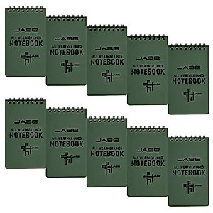 CUGBO 10 Pack Waterproof Notebook, All-Weather Pocket Sized Tactical Notepad, Top Spiral Memo Grid Paper Notepad for Outdoor Activities Recording(Army Green，3.2"x5.5")