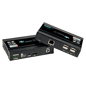 Basicolor HDMI KVM USB Extender, 4K@60Hz Ethernet Extender Over Cat5 Cat6 Up to 196Ft(60m), Video Transmit Lossless and Near Zero Latency, Plug&Play HDMI to Rj45, 4xUSB2.0