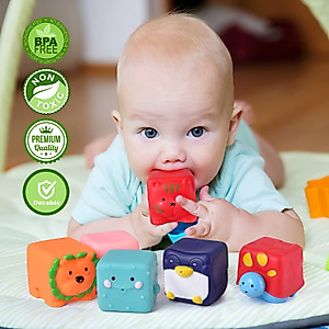 Soft Stacking Blocks for Baby, 12 PCS Soft Blocks Cube Bath Toys Squeeze Water Toys Building Blocks for Toddlers