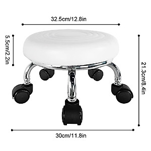 WKWKER Modern Roller Seat PU Leather Low Round Rolling Stool 360° Swivel Small Stool with Universal Caster Wheels Foot Stool for Home Office Garage Shop Fitness Sport H：8.4" （White）