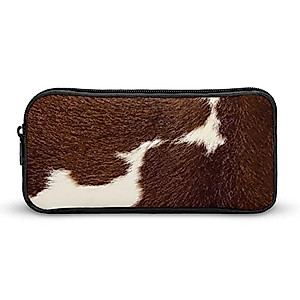 Real Brown And White Cow Hide Pencil Case Pen Bag Pencil Carrying Case Purse Organizer Pouch Makeup Storage Bag for Office/ College School