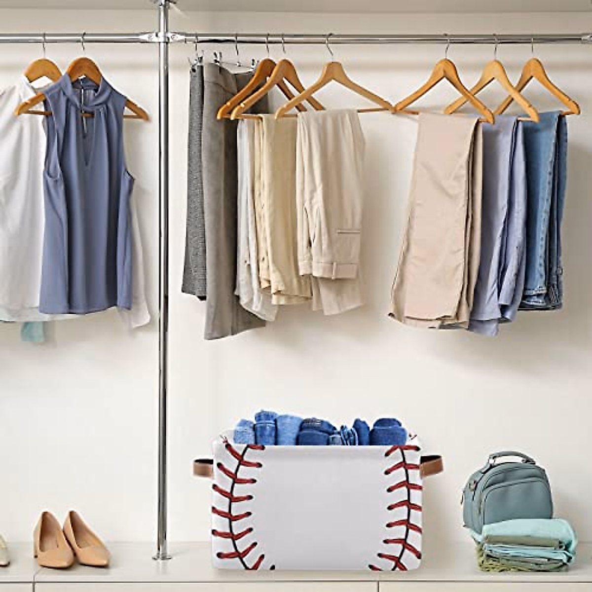 Softball Baseball Nursery Bins Toy Canvas Storage Basket Box Collapsible Clothes Laundry Hamper with Handles for Home Closet Toys Organizer 1 Pcs