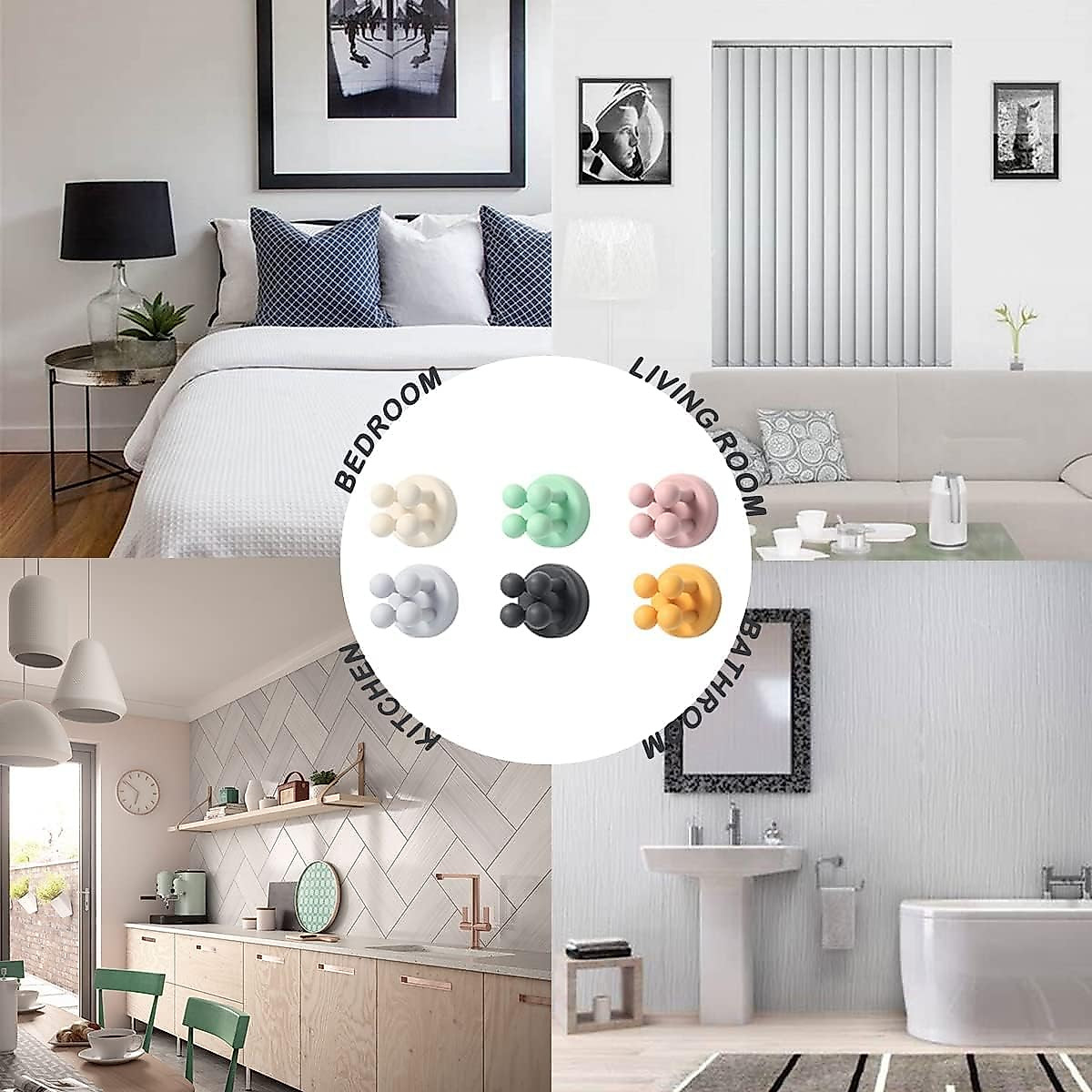 BetterJonny 6 Pack Razor Holder for Shower Wall, Silicone Toothbrush Holders for Hanging, Multi-Purpose Hanging Hooks Utility Self Adhesive Hooks for Kitchen Bathroom Home