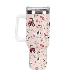 Farm Truck Red Tractor Tumbler with Handle Travel Mug Water Bottle Tea Coffee Cup White-style