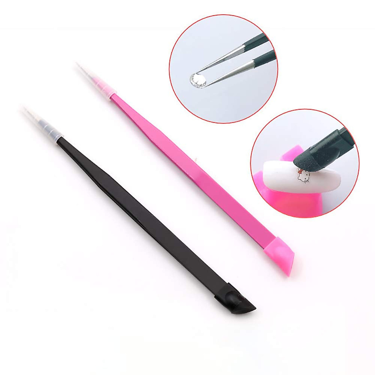 UUYYEO 2 Pcs Metal Straight Tip Nail Tweezers Pick Nipper Clipper Precision Tweezers Rhinestone Pickers with Silicone Pressing Head for Nail Art Sticker
