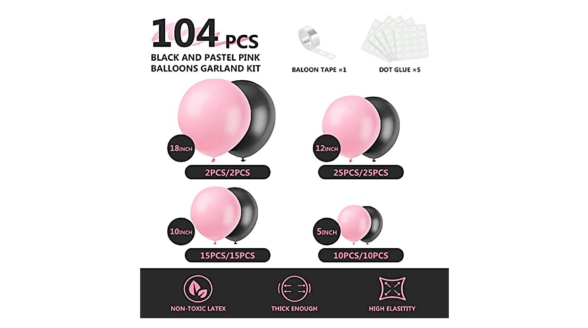 Stunning Black & Pink Balloon Garland Kit - 104 PCS