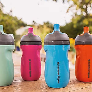 Tommee Tippee Insulated Sportee Water Bottle for Toddlers, Spill-Proof, Playful and Colorful Designs, Easy to Hold Handle, 9oz, 12m+, Pack of 2, Blue and Orange