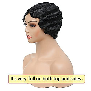 Yussay Short Finger Wave Wig Curly Natural Black Cute Nuna Wig Real Retro African Black Wigs for Mommy Wig Curly Short Synthetic Wig Looks Natural