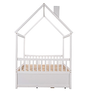 Harper & Bright Designs Full House Bed with Trundle and 3 Storage Drawers, Full Captain's Beds Wooden Storage Daybed Frame for Kids Teens Boys Girls (Full Size, White)