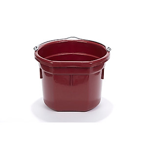 Little Giant® Flat Back Plastic Animal Feed Bucket | Animal Feed Bucket with Metal Handle | Horse Feed & Water Bucket | 8 Quarts | Burgundy