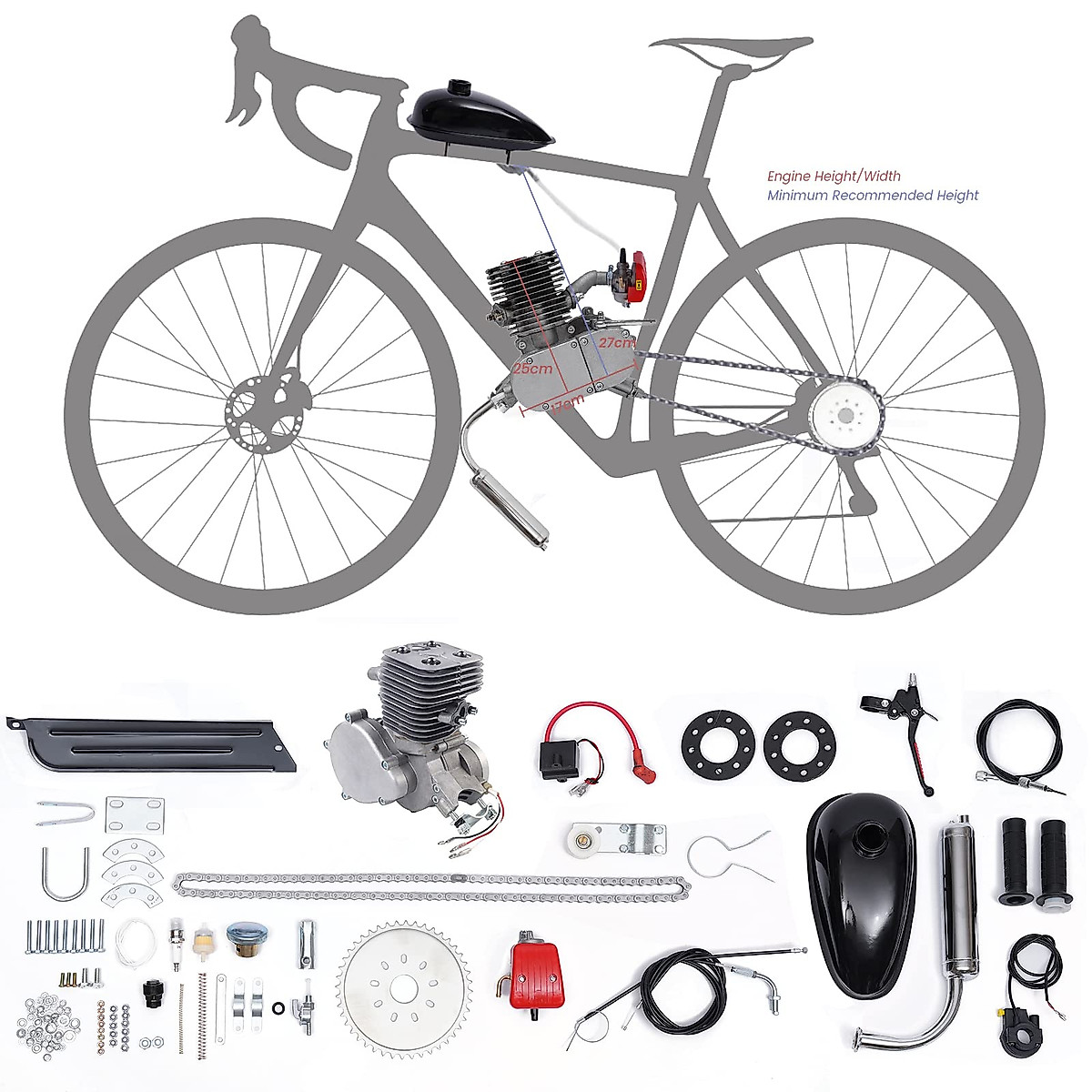 Frederimo Bicycle Motor Kit 100cc 2 Stroke Motorized Bicycle Engine Kit Air-Cooling Petrol Gas Motor Engine Kit Fit for 26''-28'' Bikes (2022)