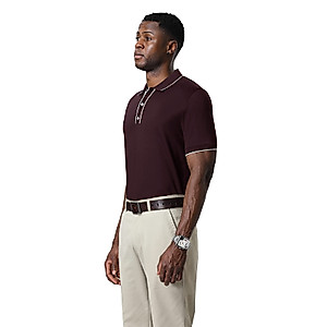 ALTAIREGA Men's Cotton Polo Shirts Casual Short Sleeve Classic Fit Shirt with Knit Rib Trim Hem A-Wine Red
