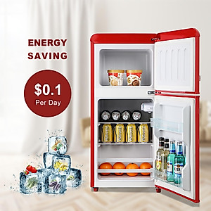 Fridge with Freezer Mini Retro Red 3.5 Cu.ft Compact Refrigerator Small for Bedroom, Office, Dorm, RV, Apartment with Adjustable Mechanical Thermostat 2-Door Design Red