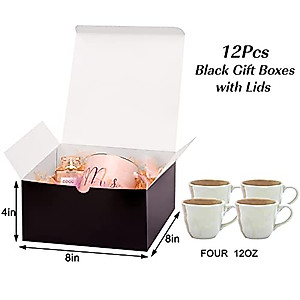Moretoes Black Gift Boxes 12 Pack 8x8x4 Inches, Paper Gift Box with Lids for Wedding Present, Groomsmen Box, Graduation, Holiday, Birthday Party Favor, Engagements and Christmas