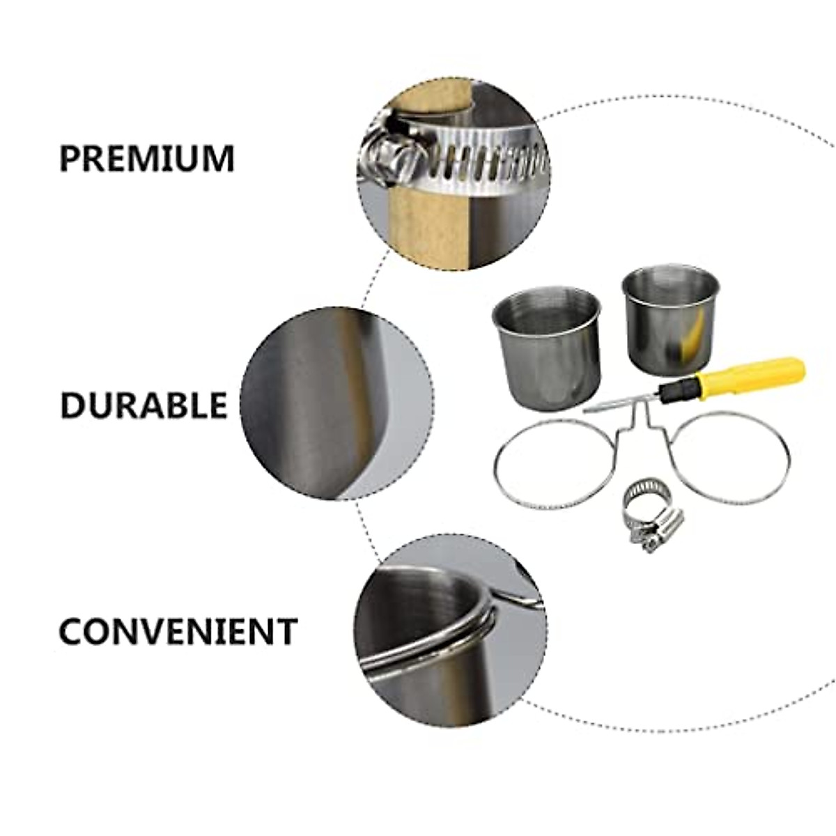 POPETPOP Bird Water Dispenser Bird Feeding Cups, Parrot Food Bowl Clamp Holder Coop Cup, 1 Set Dish Stainless Steel Bird Bowls Parrot Feeders Water Cage Bird Water Dispenser Parakeet