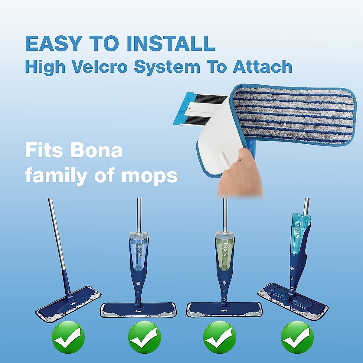 DIRT RUSHER 6 Pack Microfiber Cleaning Mop Pads: Reusable/Washable Floor Cleaning Wet Pads Replacement for Hard Surface Laminate Wood, Fit for Bona Family of Mops,ATDSS76001TB