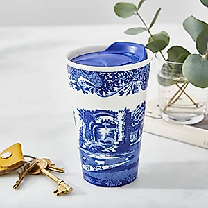 Spode Blue Italian Travel Mug | Made of Porcelain | Travel Tumbler for Coffee and Tea | Hot Water Cup | Dishwasher and Microwave Safe (8 oz)