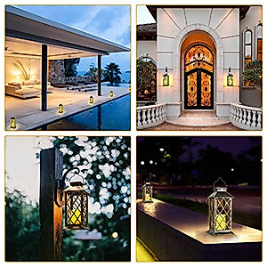 Solar Lantern, IMAGE Solar Outdoor Lantern Waterproof and Durable, led Flicking Flameless Candle Mission Lights, Solar Hanging Lights for Patio, Pathway, Yard and Festival Decoration Amber Yellow