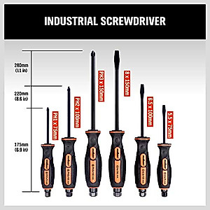 HORUSDY 6-Pieces Magnetic Screwdriver Set, 3 Phillips and 3 Flat Head Tips Screwdriver for Fastening, Chiselling and Loosening Seized Screws (New Screwdriver Set)