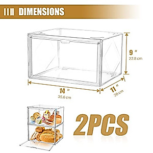 ONLYOILY 2PCS Upgrade Large Bread Box for Kitchen Countertop, Plastic Bread Box Bread Holder, Stackable Double Layer Bread Storage Container, Clear Bread Boxes for Kitchen Countertop, Pantry Storage